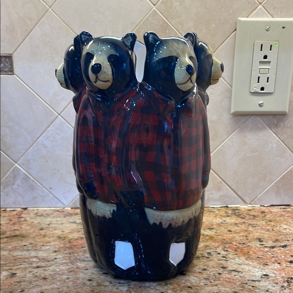 Accents | Bear Ceramic Vase With Red Plaid Design | Poshmark
